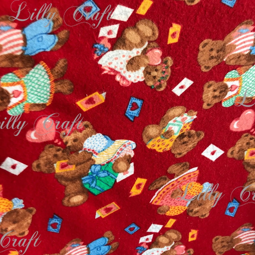 Lilly Craft Teddy Bears on Red FLANNEL Fabric NO STRETCH - Sold By The ...
