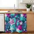Abstract White Star Cabinet Curtains 28" W x 35" L, Pink Green Ink ...