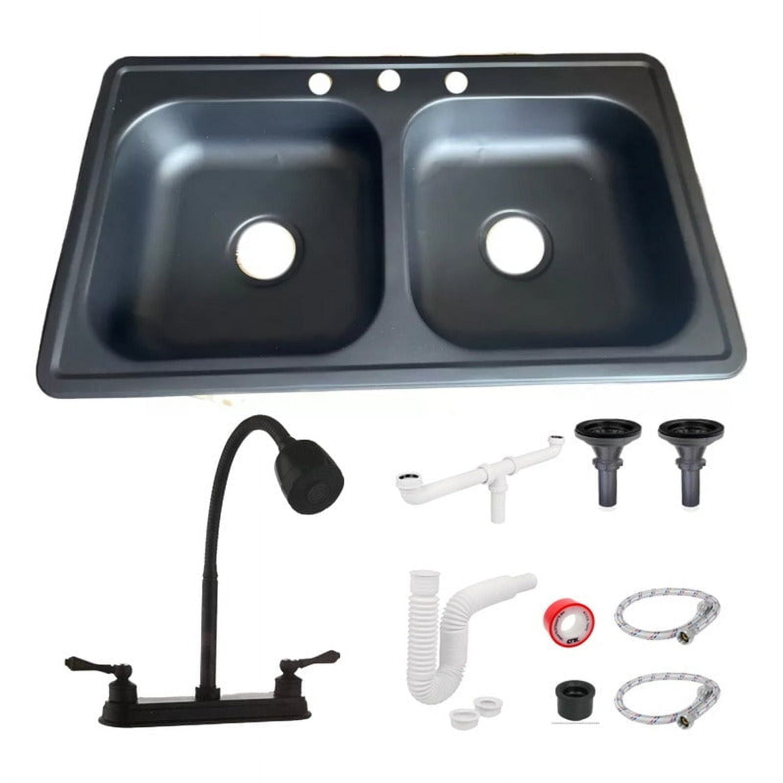 Fregadero Tarja Tina Doble Cocina Acero Inox Negra Kit Flex | Walmart ...