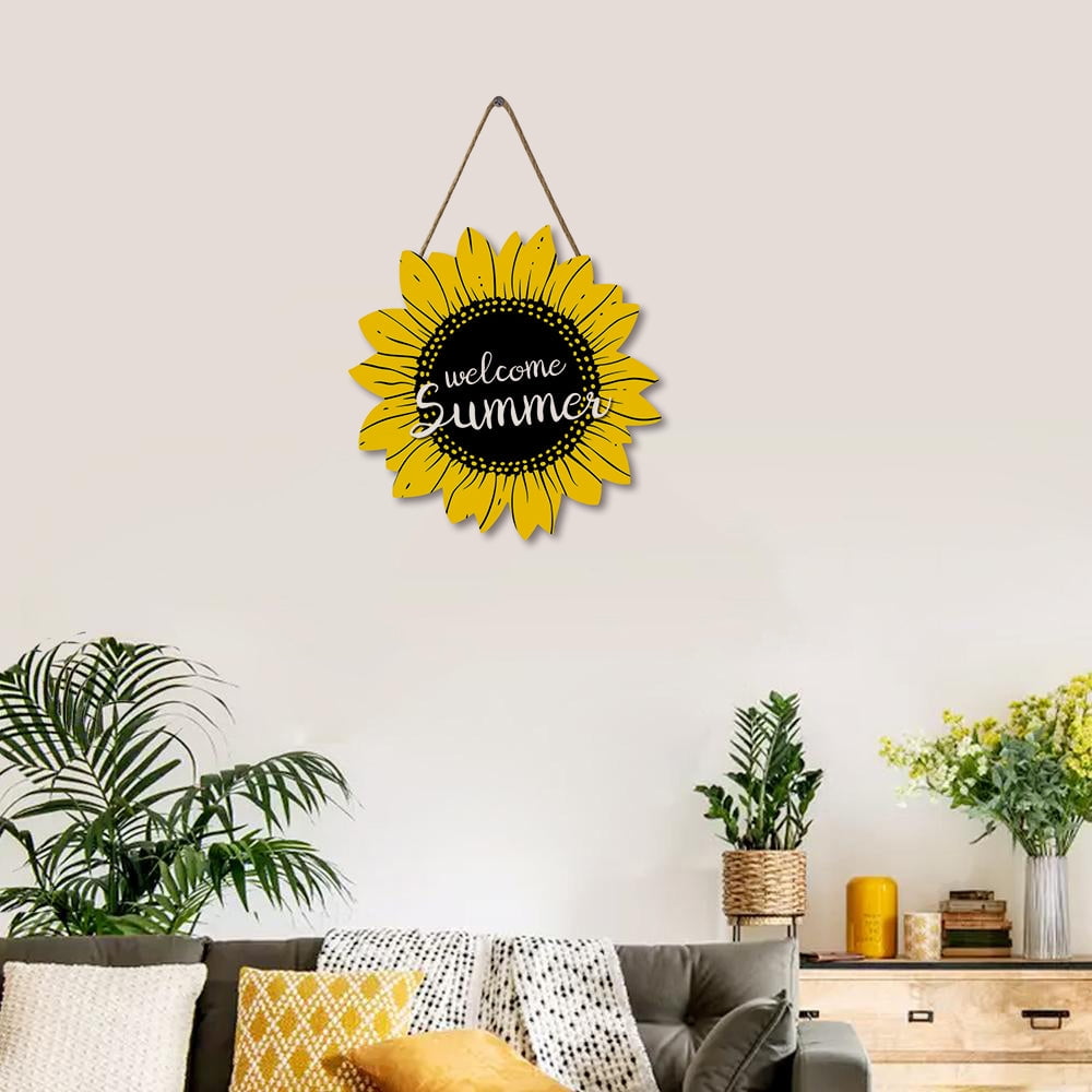 Sunflower Welcome Summer Wood Door Hanger 12 Inch Large Wooden Flower ...