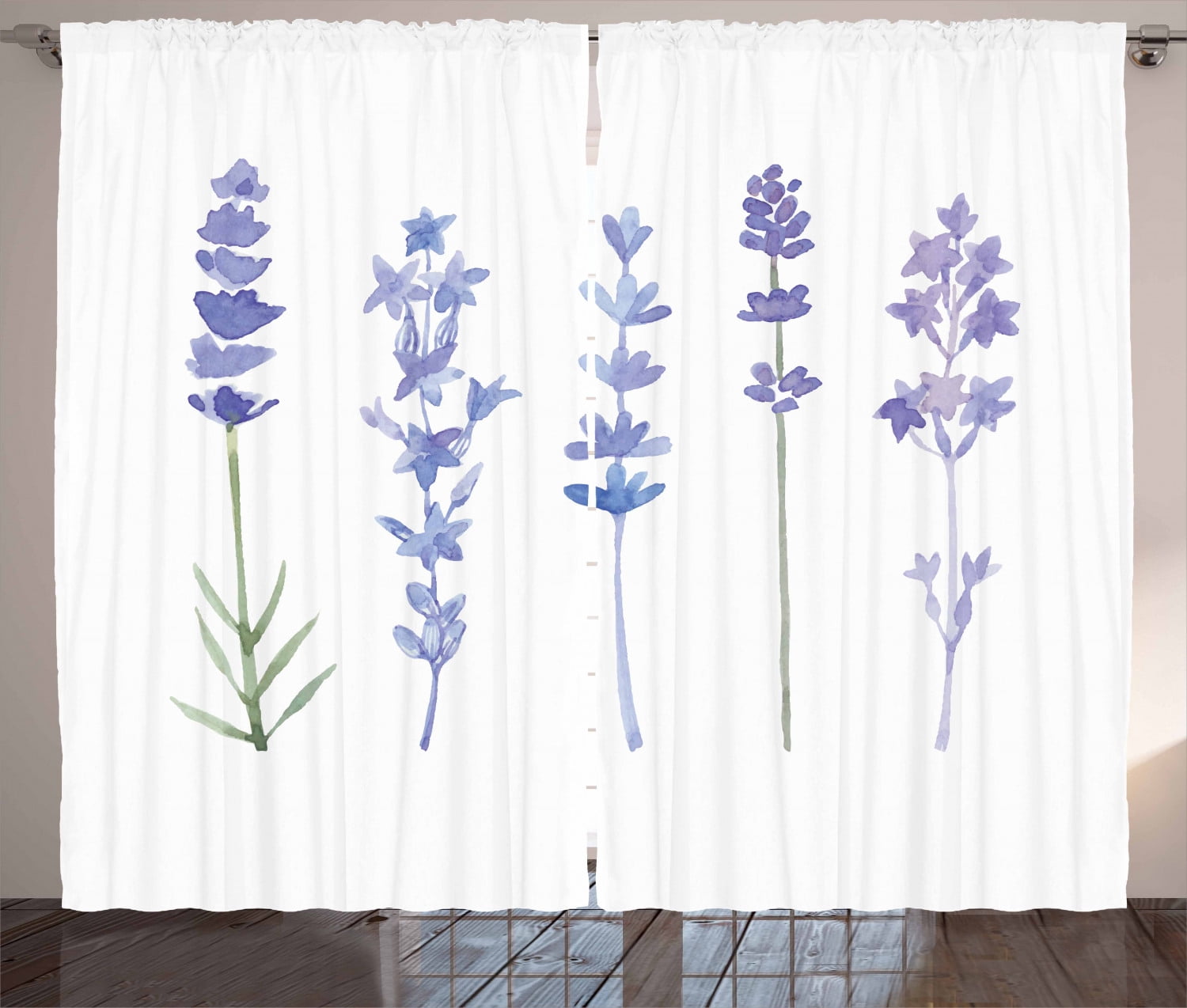 Lavender Curtains 2 Panels Set, Watercolor Florist Art Style Herbs ...