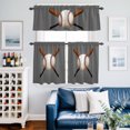Baseball Kitchen Curtains Set for Windows, Sports Gray Background ...