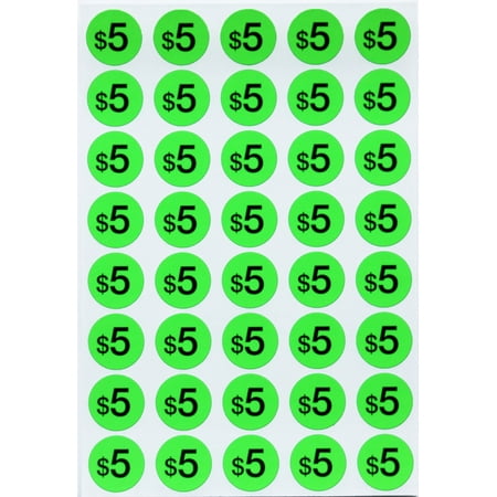 Price Stickers garage sale labels $5.00 dollars, Bonus Blank Dots 3/4 ...