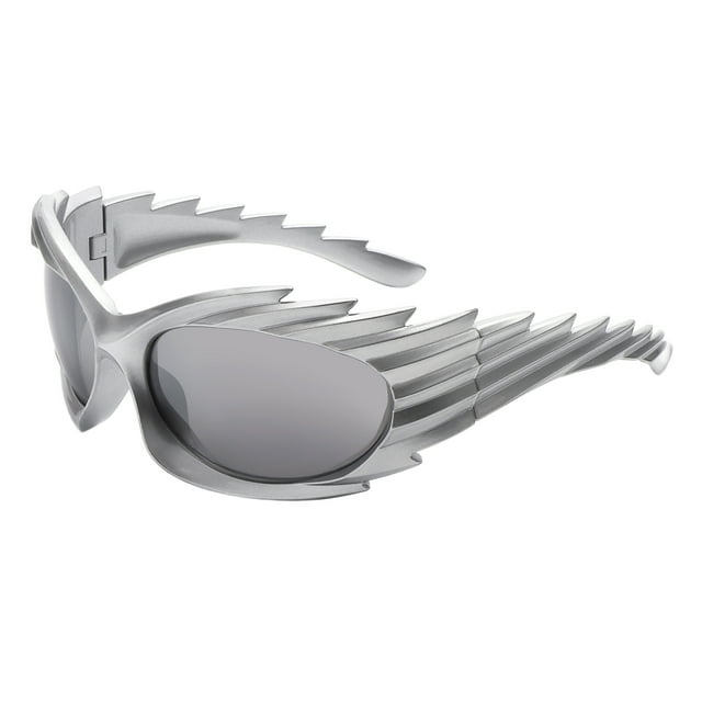 Ridged Spiked Sunglasses Oval Wrap Around Oversized Spiky Frame UV400 ...