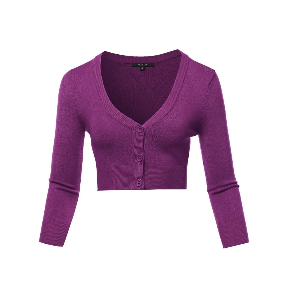 A2y A2y Womens Solid Cropped Bolero 3 4 Sleeve Button Down V Neck