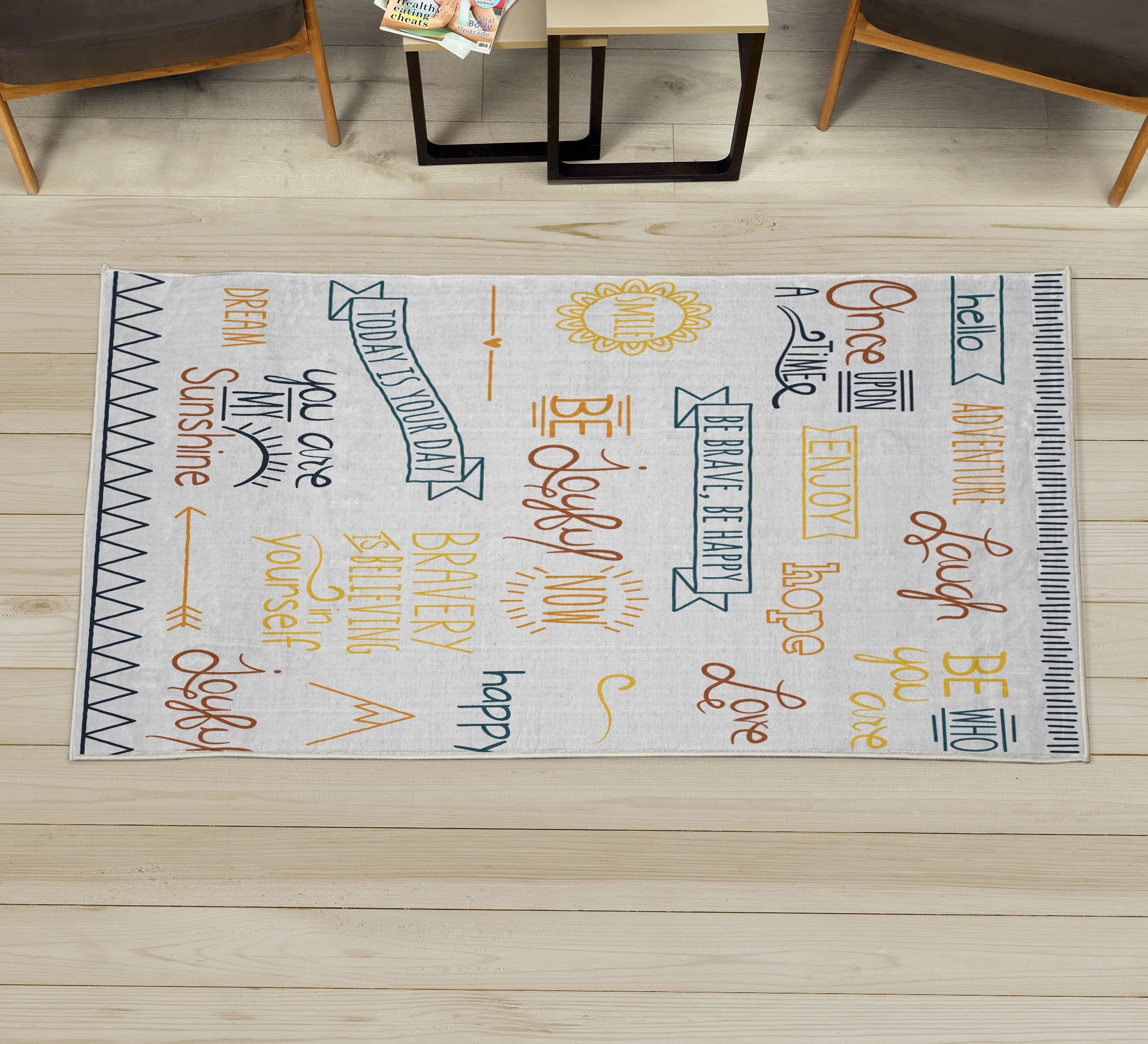 Adventure Decorative Rug, Various Words on Happiness and Self Value ...