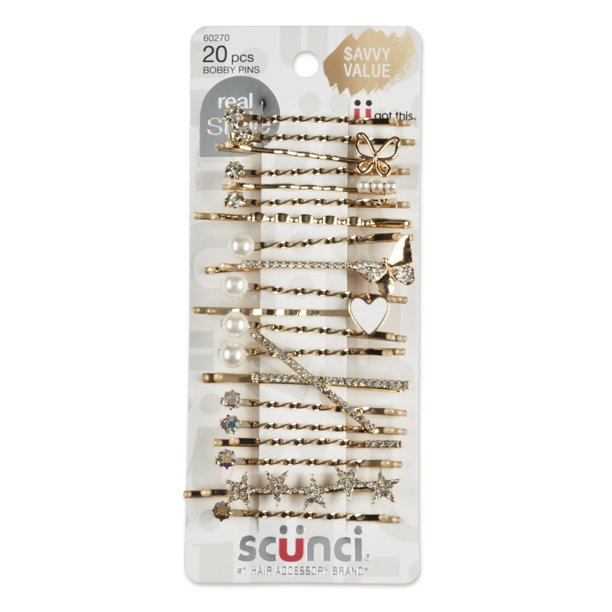 Scunci Rhinestone Bobby Pins Value Pack, Gold, 20 Ct - Walmart.com