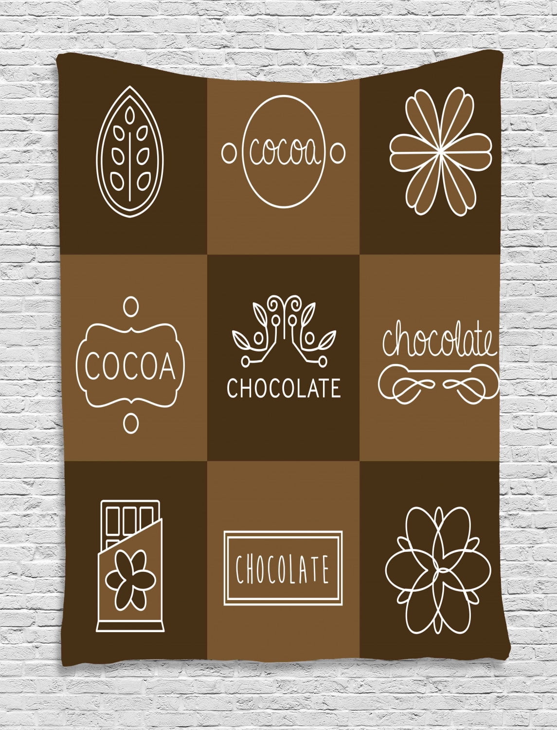 Chocolate Tapestry, Cocoa and Chocolate Floral Inside Squares in Brown ...
