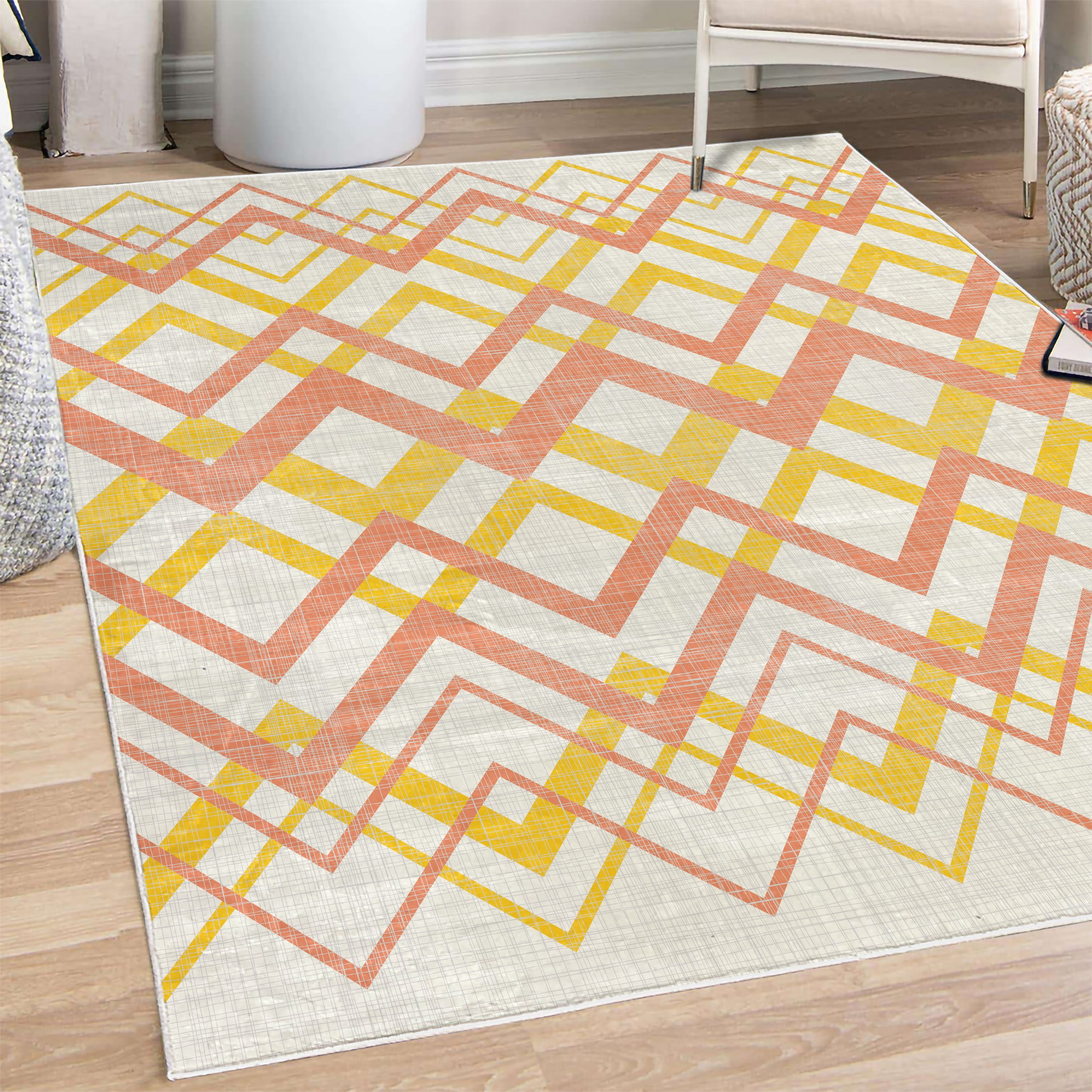 Chevron Decorative Rug, Vintage Overlapping Zigzag Lines Thin and Thick ...