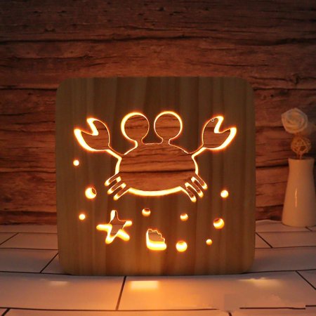Crab Led Night Light Solid Wood Low Energy Used Button Switch Soft ...