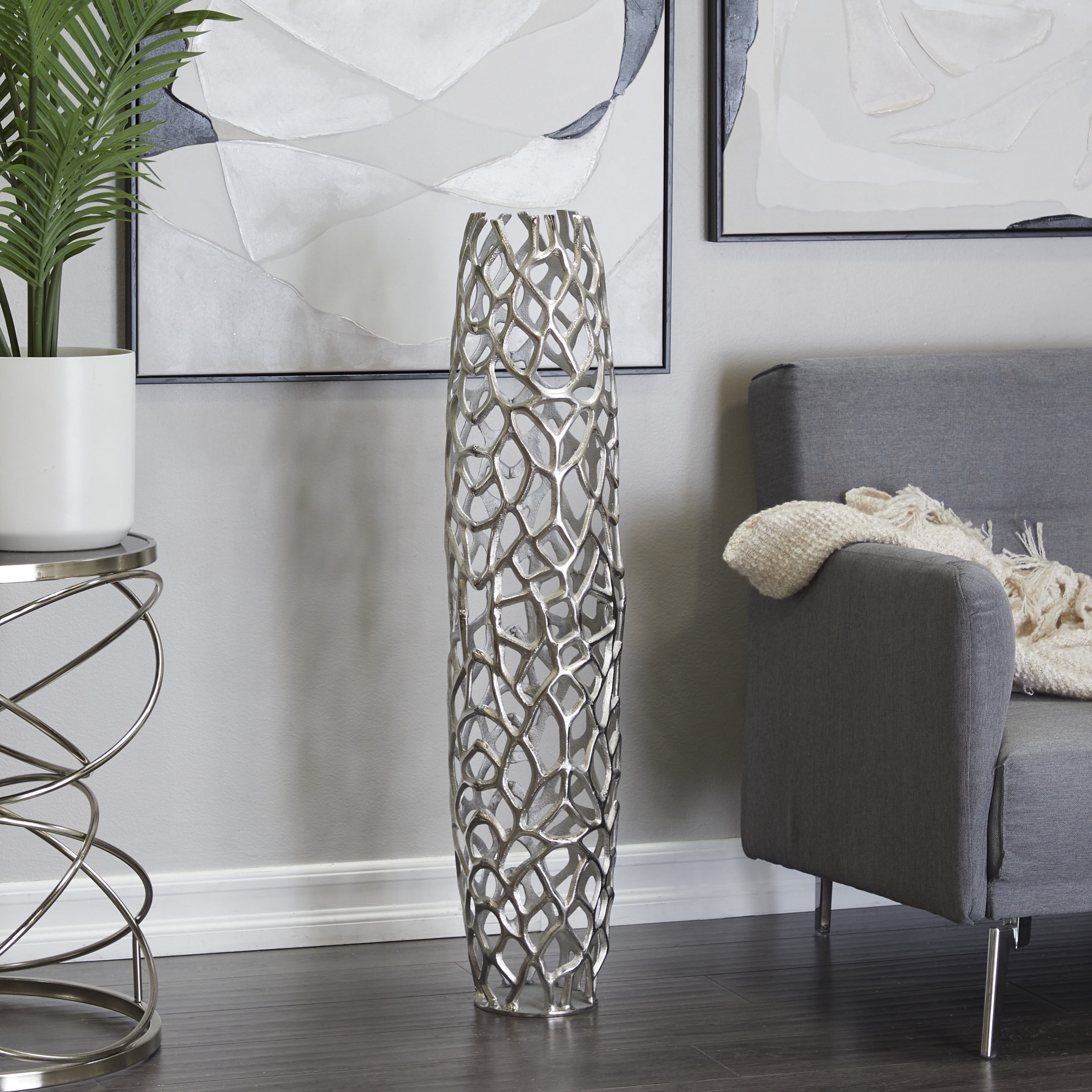 DecMode 40" Coral Silver Aluminum Vase - Walmart.com