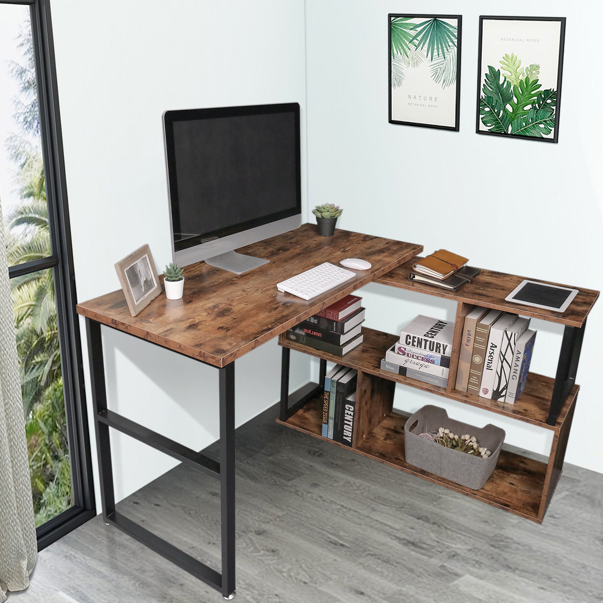 Buy Tektalk L-Shaped Rotatable Corner Table Swivel Desk with Storage ...