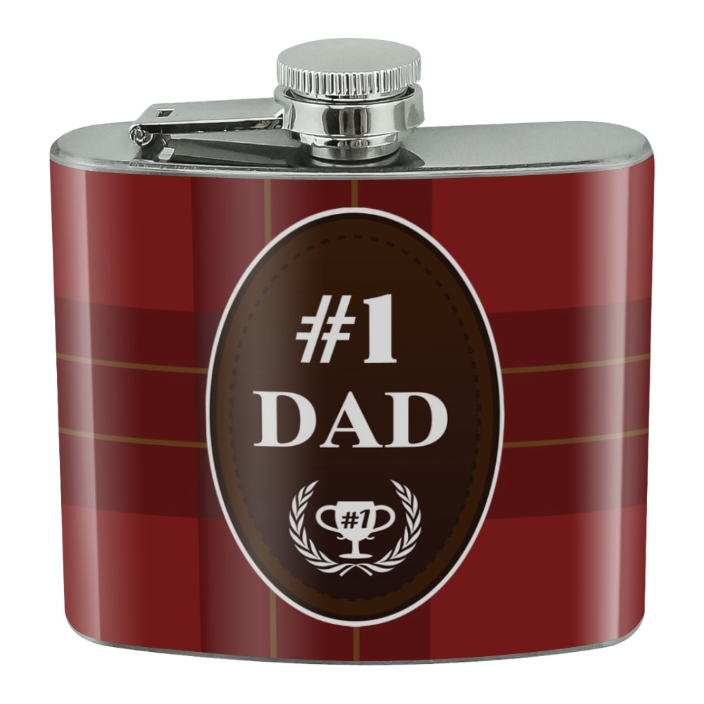 Dad Number One Best Father Plaid Stainless Steel 5oz Hip Drink Kidney ...