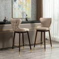 Beige Bar Stools Set of 2, Tufted Faux Leather, SYNGAR Chairs with Gold ...