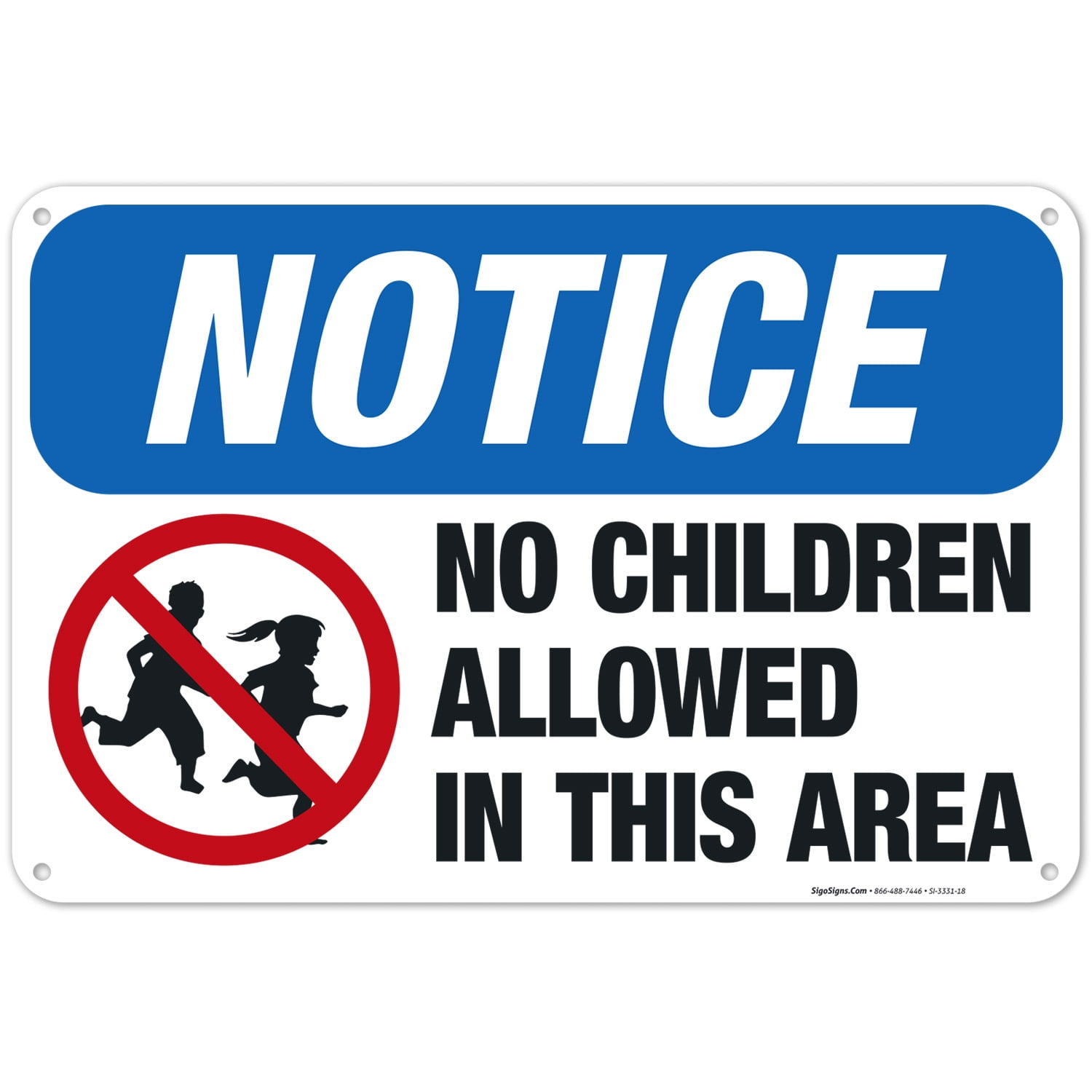 No Children Allowed In This Area, OSHA Sign, - Walmart.com