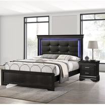 Modern 3pc Full Size Upholstered LED Backlit HB Black Bed Chest ...