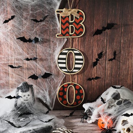 Halloween Boo Wooden Wall Sign Boo Door Sign Black Orange White Striped ...