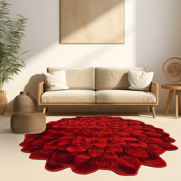 Flowers 5 Ft Round Throw Accent Area Rugs Floral Rose Flower Shaped Rug ...
