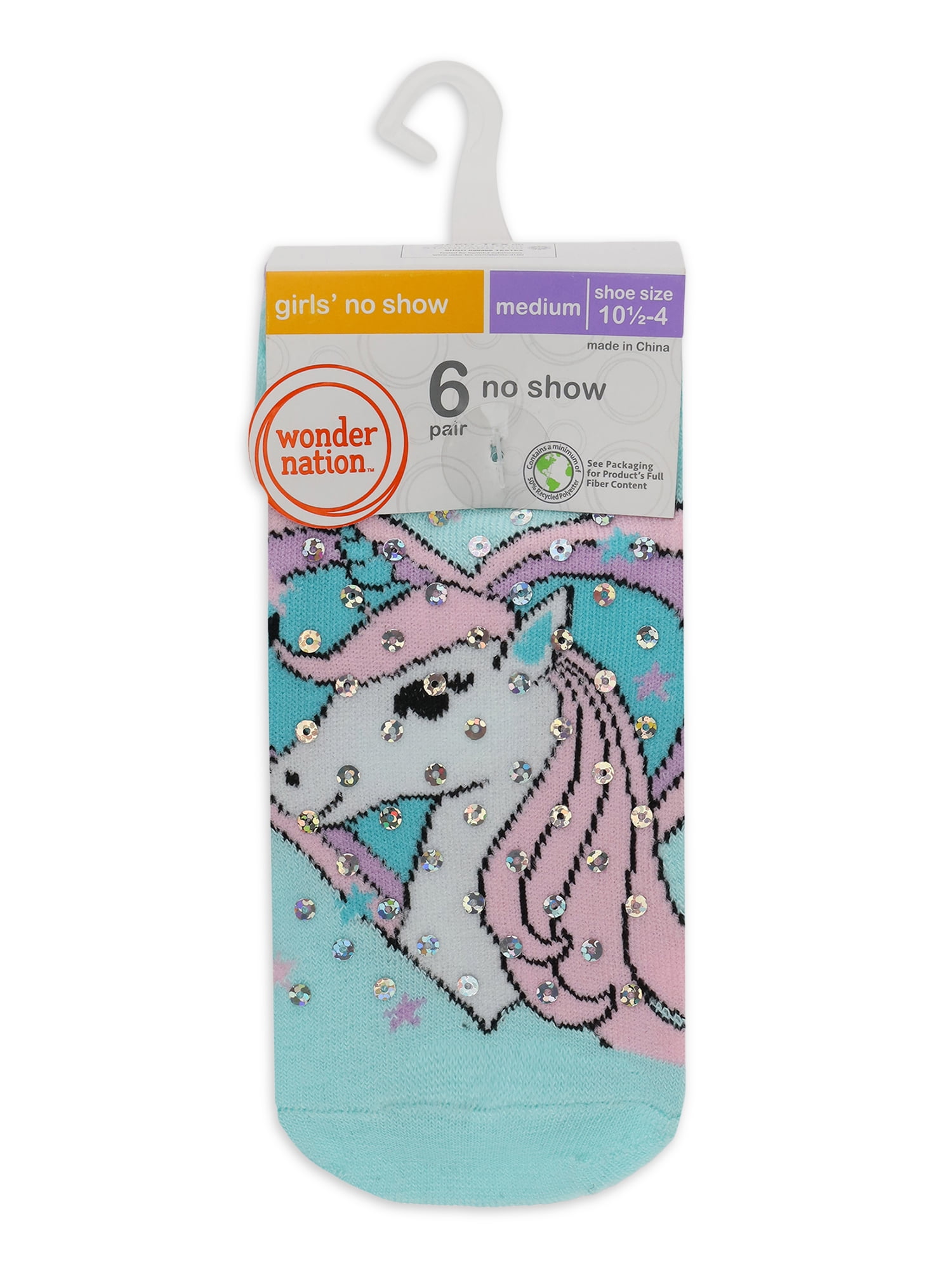Wonder Nation Girls Unicorn & Corgi Magic 6-Pack No Show Socks ...