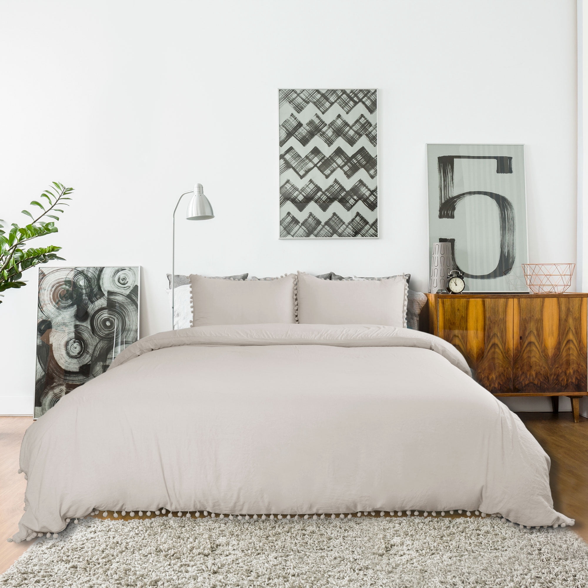 Unique Bargains Washed Polyester Duvet Cover Bedding Set With Pompoms Unique Bargains Washed Polyester Duvet Cover Bedding Set With Pompoms