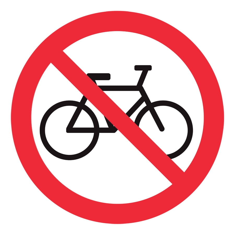 Señal prohibitiva: "No ingresar con bicicletas" en blanco, rojo y negro ...