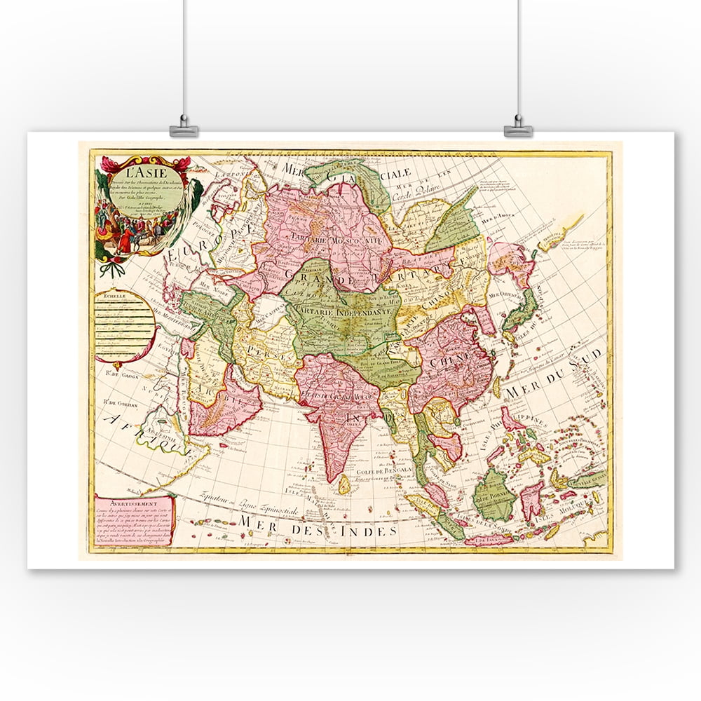 Asia - Panoramic Map (9x12 Art Print, Wall Decor Travel Poster ...