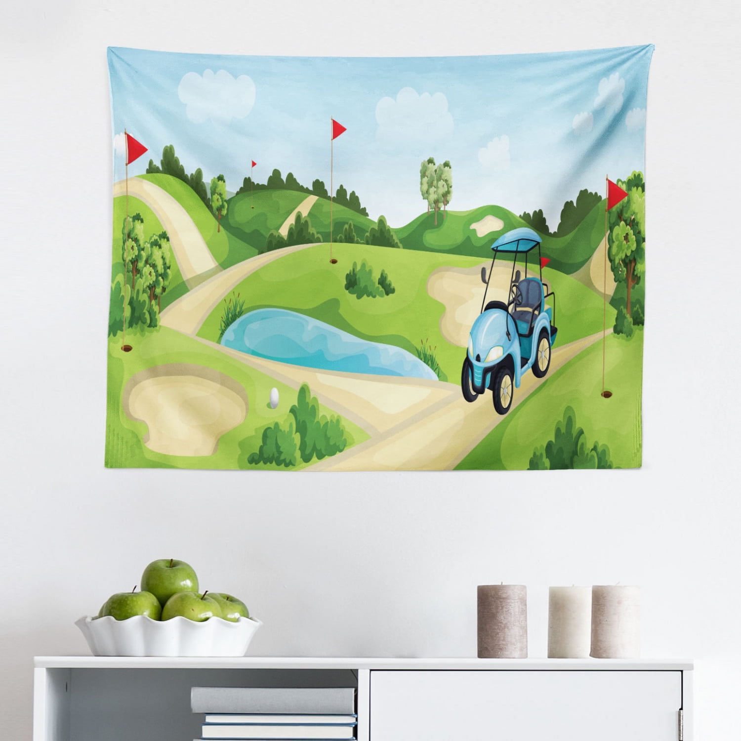 Golf Course Scene Tapestry, Golfer Man Feet with Lofter and Bag Cartoon ...
