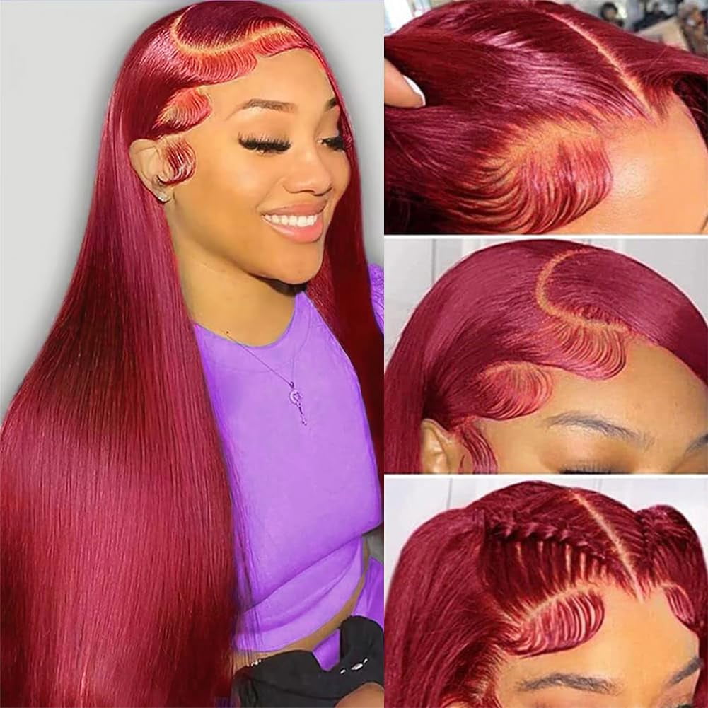SOSATISFY 99J Burgundy Lace Front Wigs Human Hair 200 Density 13x4 HD ...