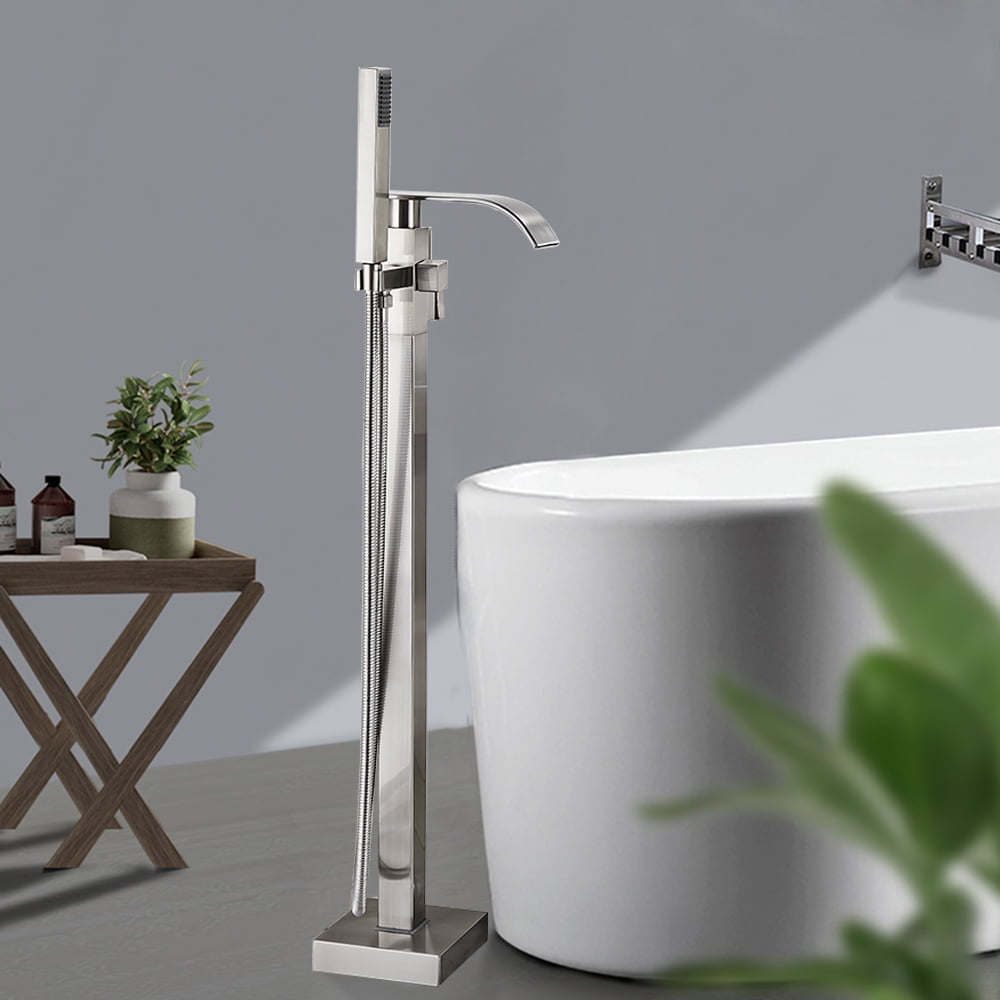 Free standing Bathtub Faucet Brushed Nickel Floor Mount Tub Filler ...