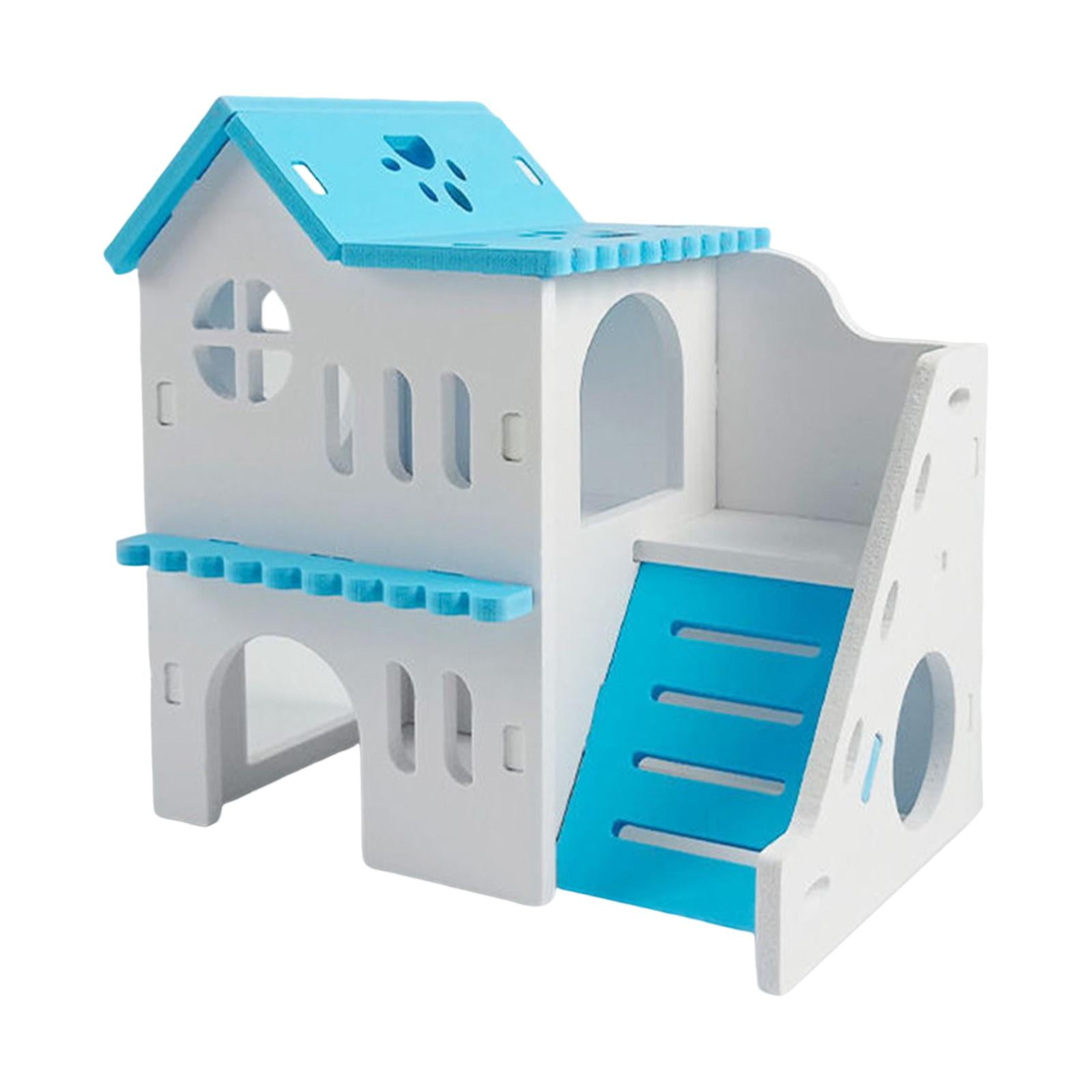 Hamster House Small Animal Hideout Wooden Assemble Double Deck Hut ...