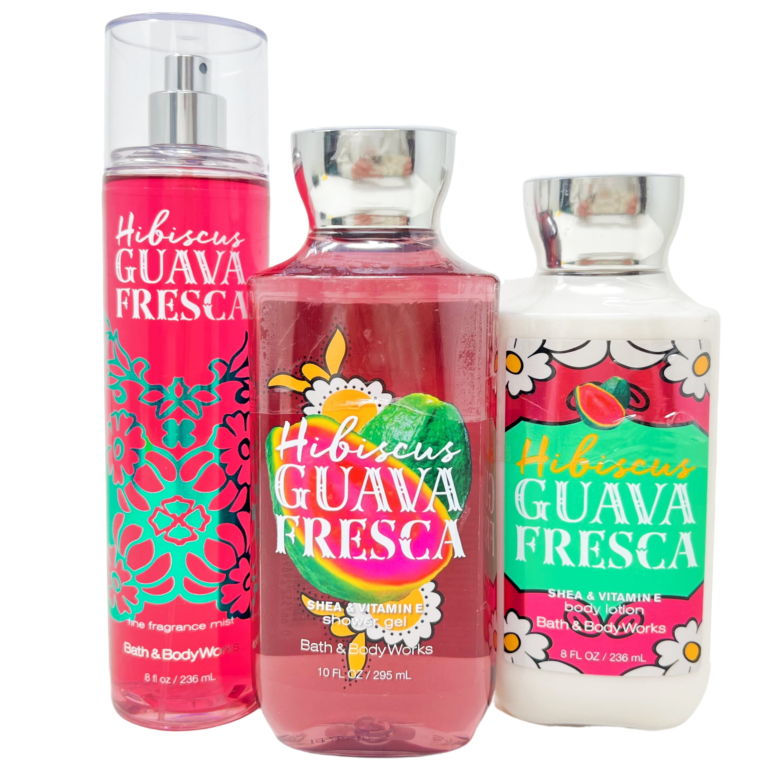 Bath And Body Works Hibiscus Guava Fresca New Daily Trio T Set