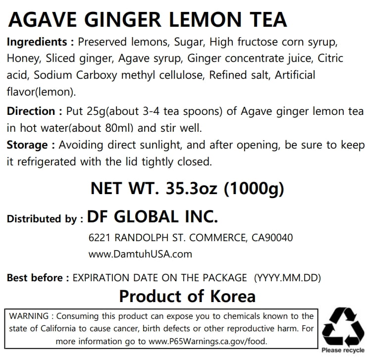 Buy Damtuh Korean Agave Ginger Lemon Tea, Lemon Ginger Tea with Agave ...