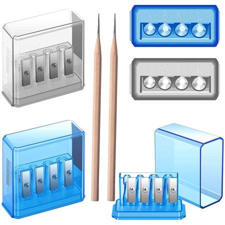 2 Pieces Long Point Manual Pencil Sharpener 4-Hole Steel Blade Long ...