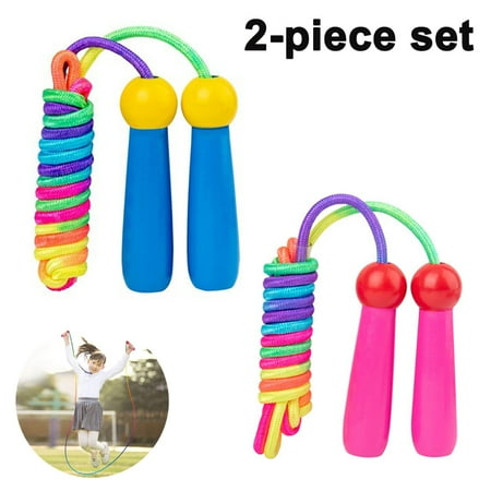 Kids Jump Rope with Wood Handles, Rainbow Jumping Rope, Adjustable ...
