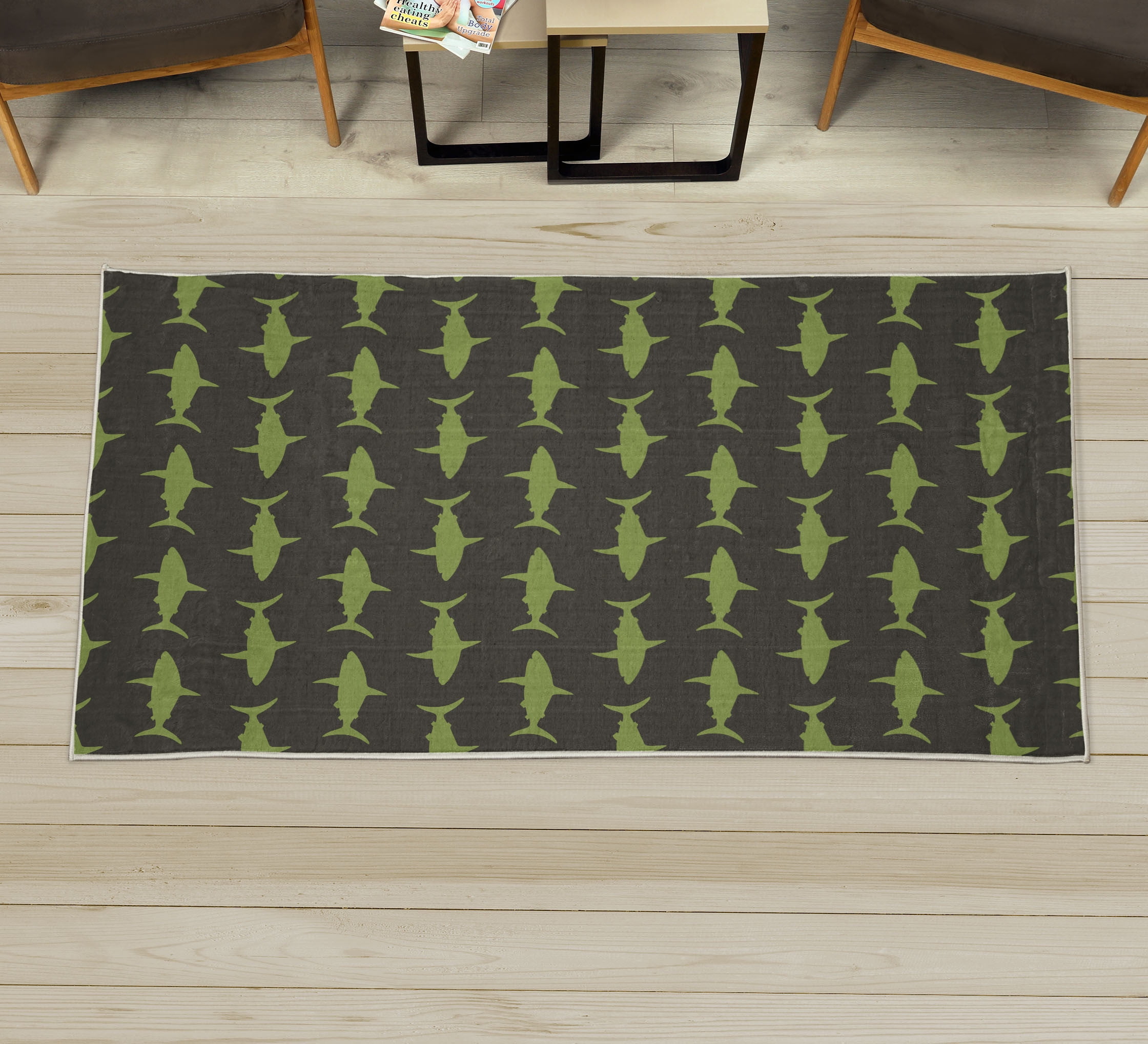 Sea Animals Decorative Rug, Sharks Swimming Horizontal Silhouettes ...