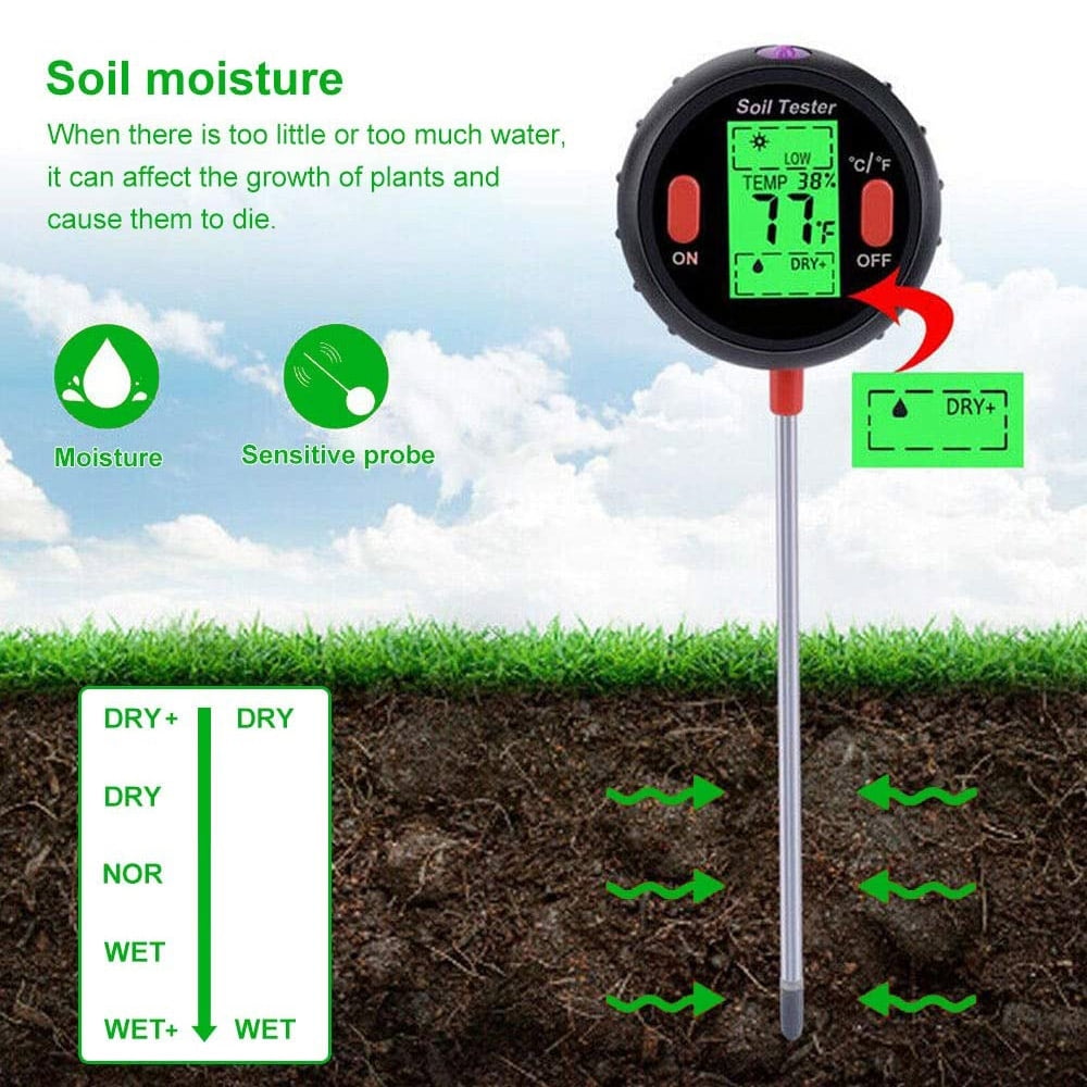 Buy 5 In 1 Soil Ph Meter Soil Moisture Monitor LCD Display PH Tester ...