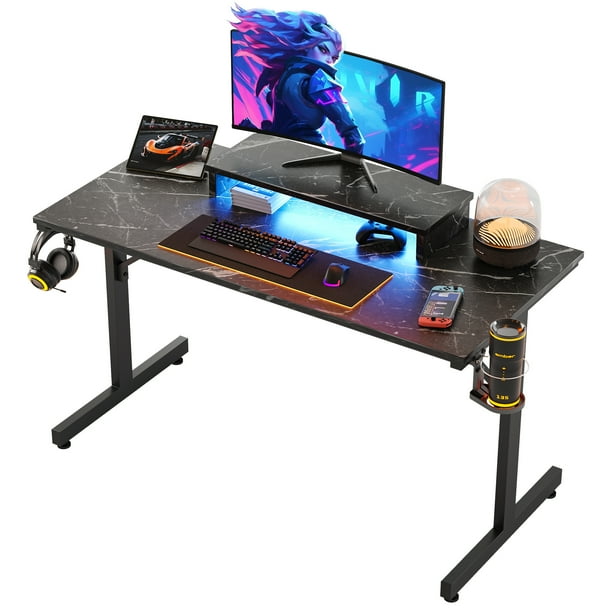Bestier 42" Gaming Desk with LED Lights, Computer Desk with Monitor ...