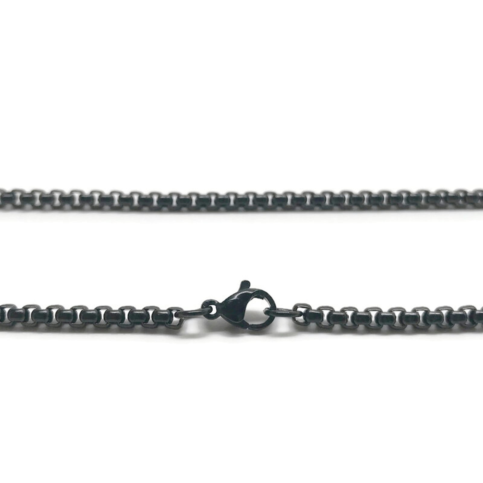 3mm Mens Stainless Steel Round Box Link Chain (Black, 24 Inch ...