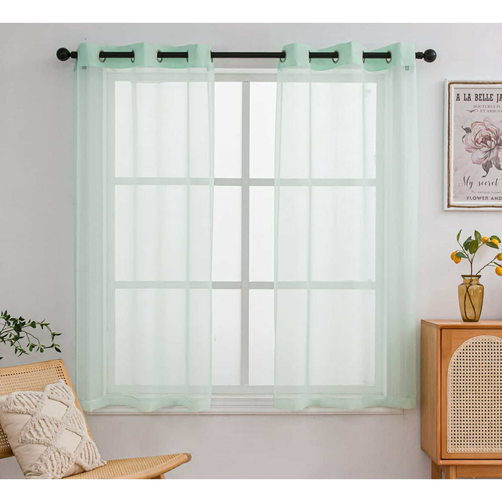 Click here for Siabc-Green Sheer Curtain Short Panels eyelets Top... prices