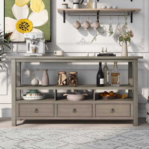 Weathered Grey Finish Console Sofa Entry Table With Drawer | Baci ...