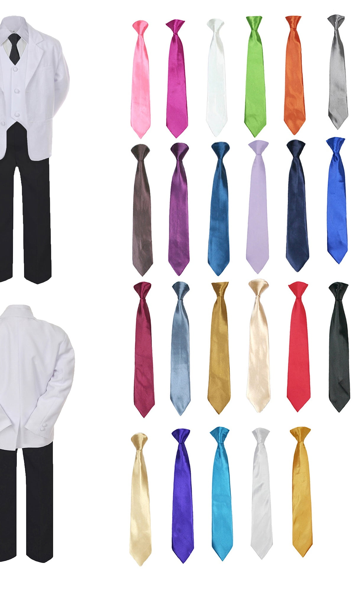 6pc Boy Formal Necktie Black & White Suit Set Satin Necktie Baby Sm-20 ...