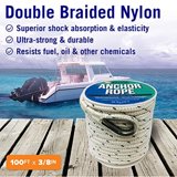Premium Anchor Rope Double Braided Boat Anchor Line 100 ft White Marine ...
