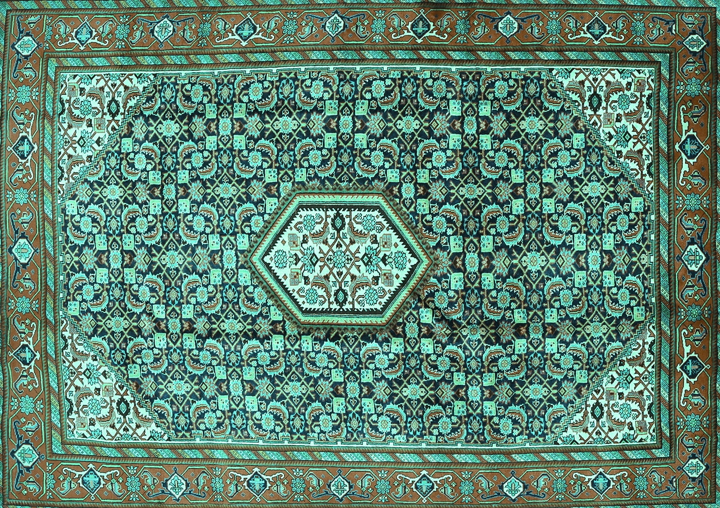 Ahgly Company Indoor Rectangle Persian Turquoise Blue Traditional Area ...