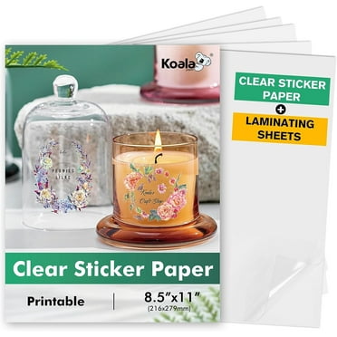 Koala Clear Sticker Paper for Inkjet & Laser Printers, 18 Sheets 100% ...