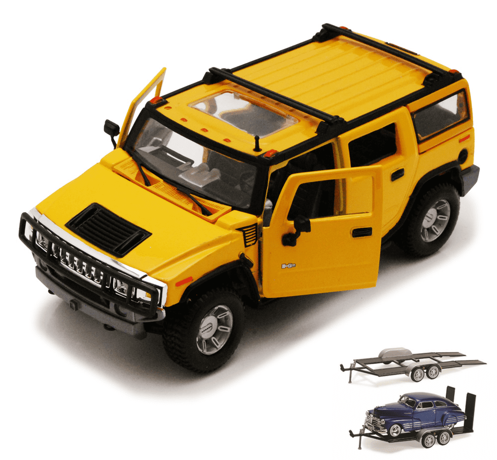 Diecast Car & Trailer Package - Hummer H2 SUV, Yellow - Maisto 34231 -1 ...