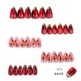 Burgundy Cat Eye Press on Nails, Medium Almond Glossy False Nails with ...