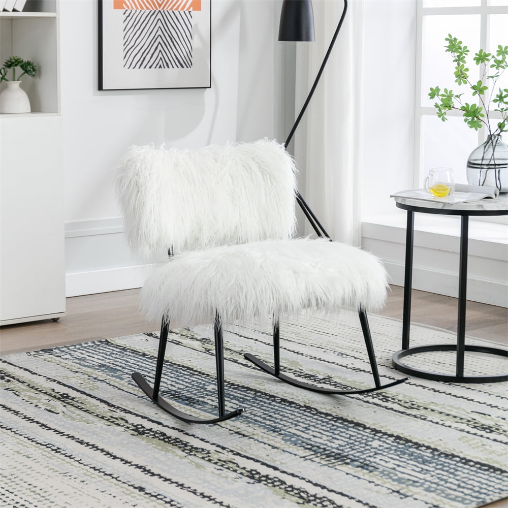Faux Fur Plush Nursery Rocking Chair with Metal Rocker and Legs,25.2 ...