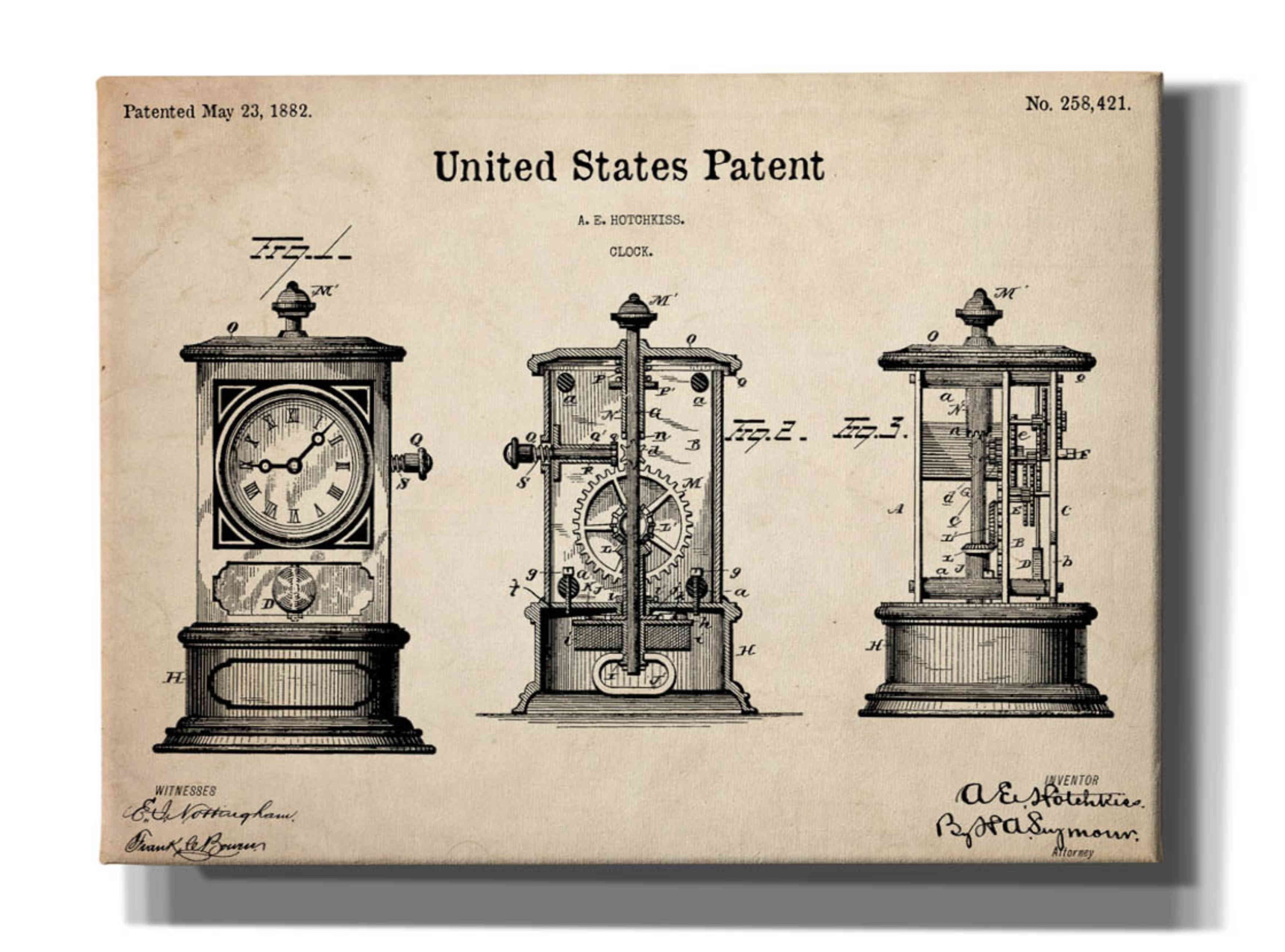 Epic Graffiti 'Clock Blueprint Patent Parchment,' Canvas Wall Art, 54 ...