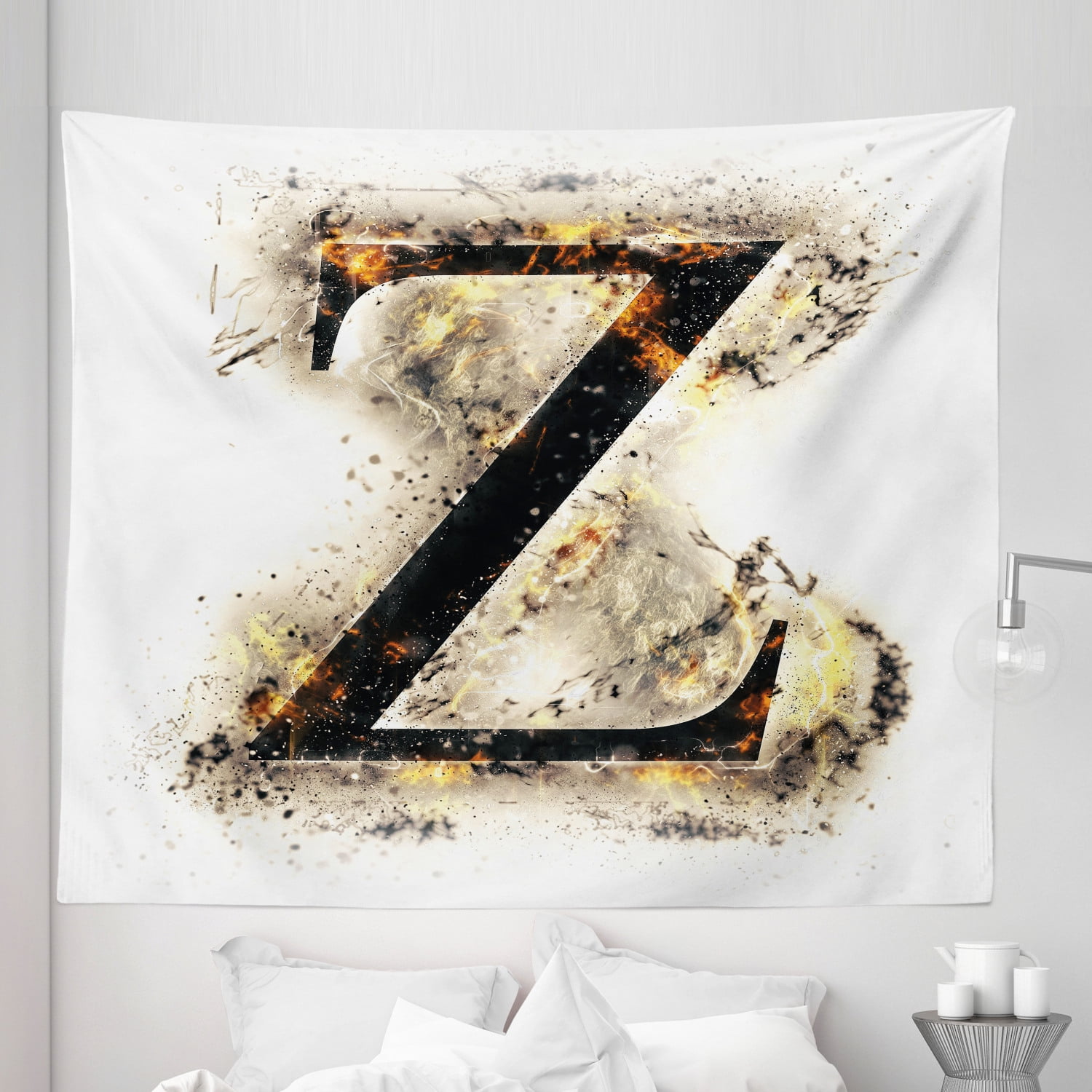 Letter Z Tapestry, Alphabet Character Capital Z in Burning Medieval ...