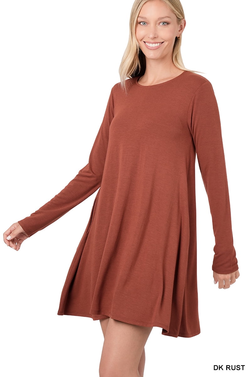 Zenana Women & Plus Long Sleeve Jersey Flared Tunic Top with Side ...